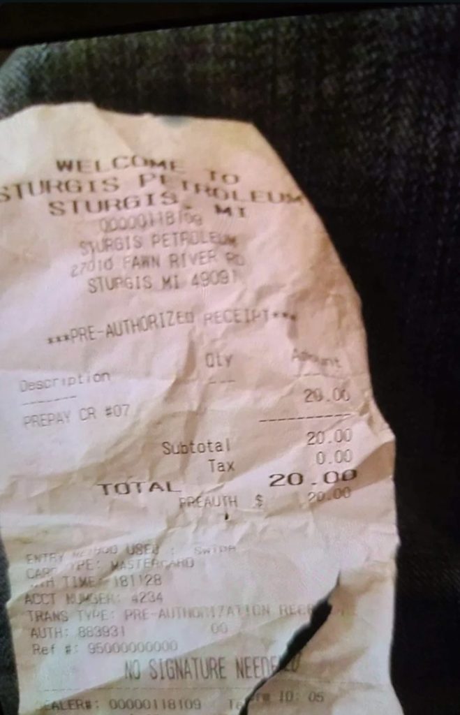 THE MARATHON GAS RECEIPT - BRING BRITTANY HOME